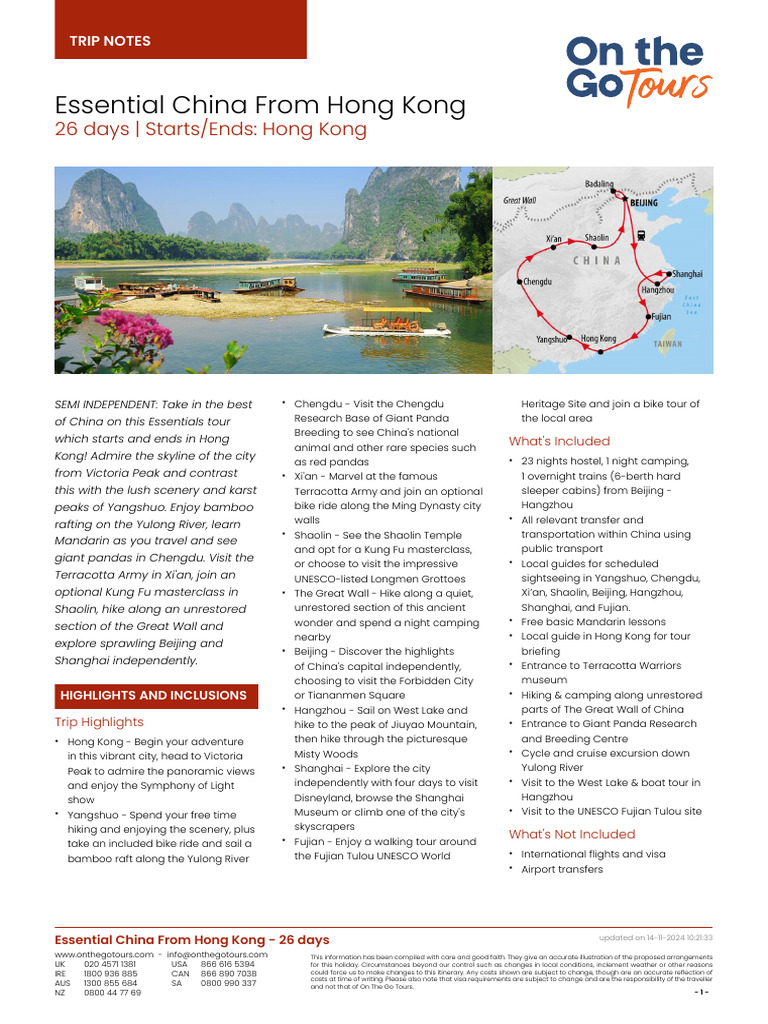Essential China Tour: 26 Days from HK | PDF | Shaolin Monastery | Beijing