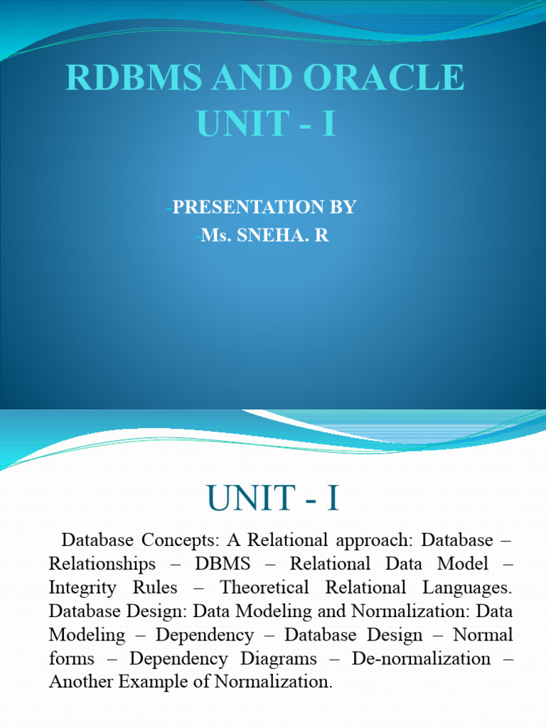 RDBMS - UNIT 1.pptx-1 | PDF | Databases | Relational Database