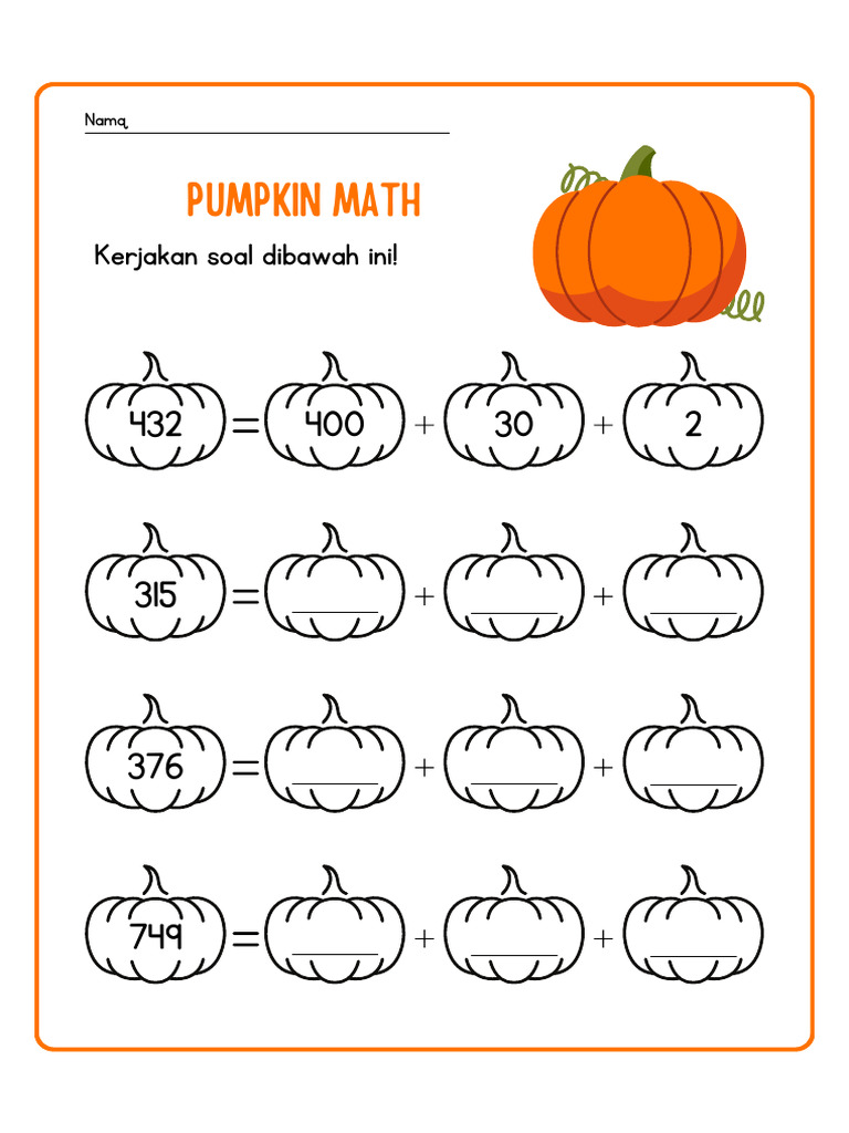Pumpkin Expanded Numbers Math Worksheet | PDF
