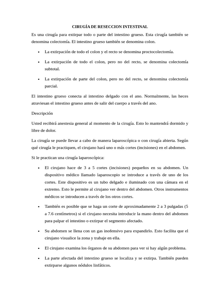 Tema Nº5 Cirugía de Reseccion Intestinal | PDF | Intestino grueso | Cirugía