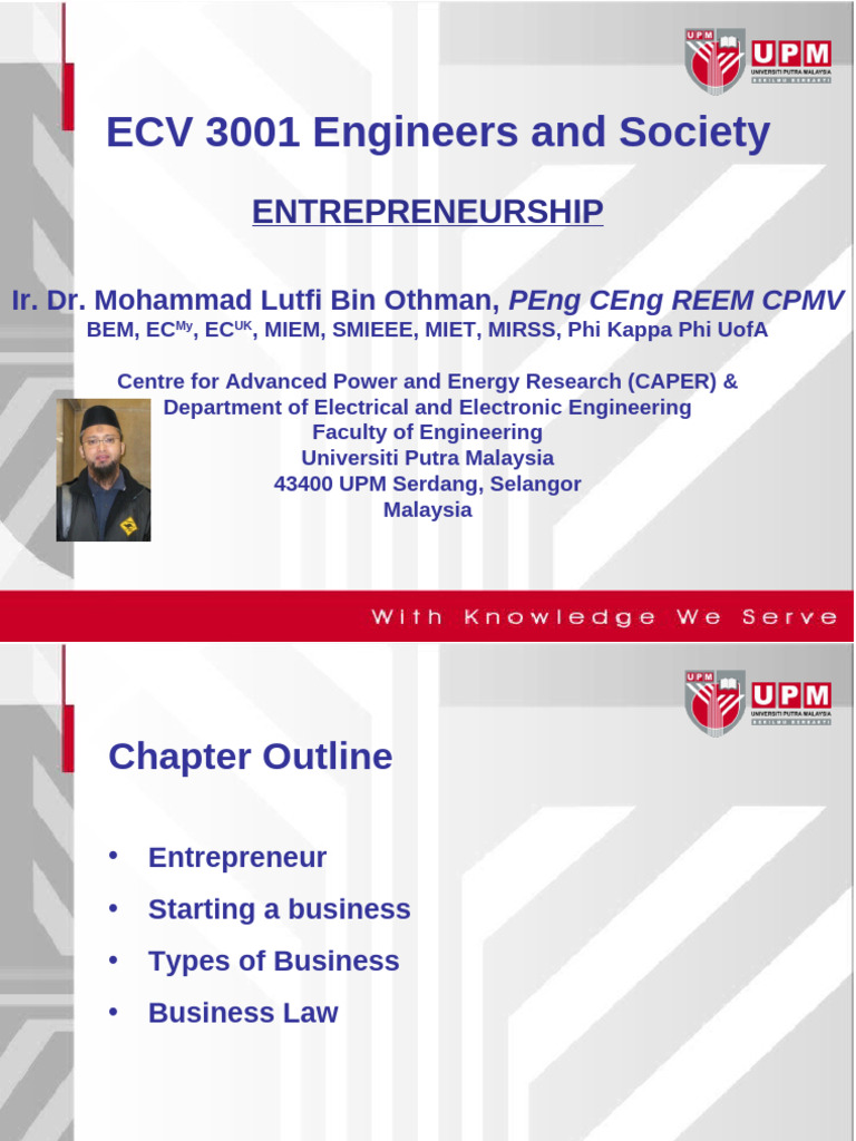 ECV3001 Lecture 7 Entrepreneur and Business - Lutfi | PDF ...