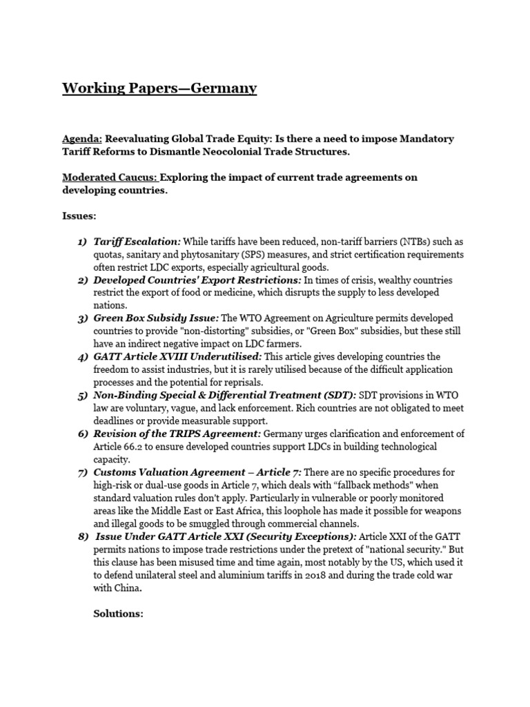 Working Papers - GERMANY | PDF | Most Favoured Nation | Non Tariff ...