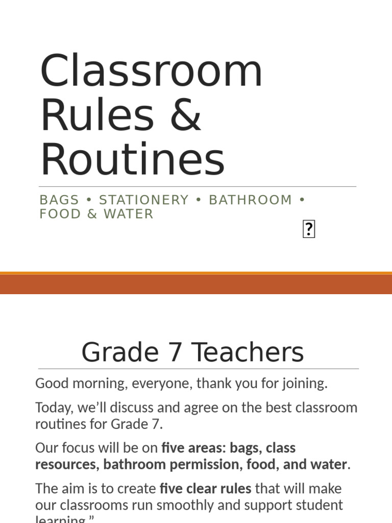 Grade 7 Classroom Rules & Routines | PDF