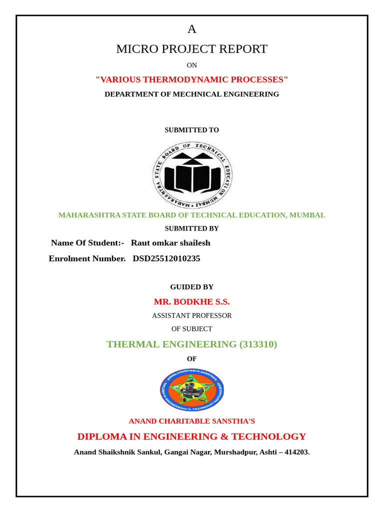 Micro Project on Thermodynamic Processes | PDF