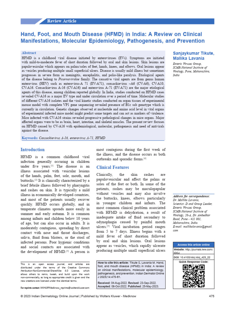 HFMD in India: Clinical and Molecular Insights | PDF | Vaccines | Virus