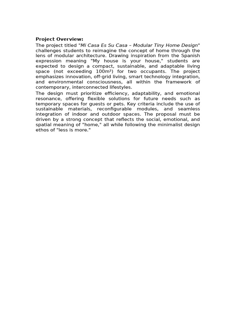 Micro House Project Overview - Revised - 115957 | PDF