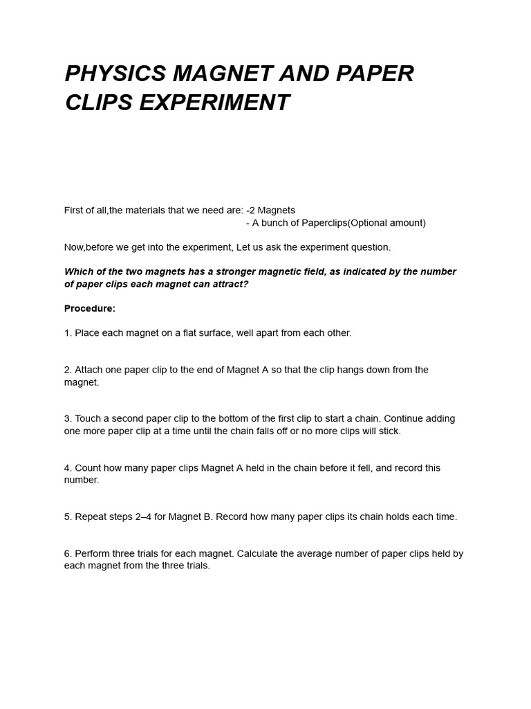 Physics Magnet and Paper Clips Experiment | PDF
