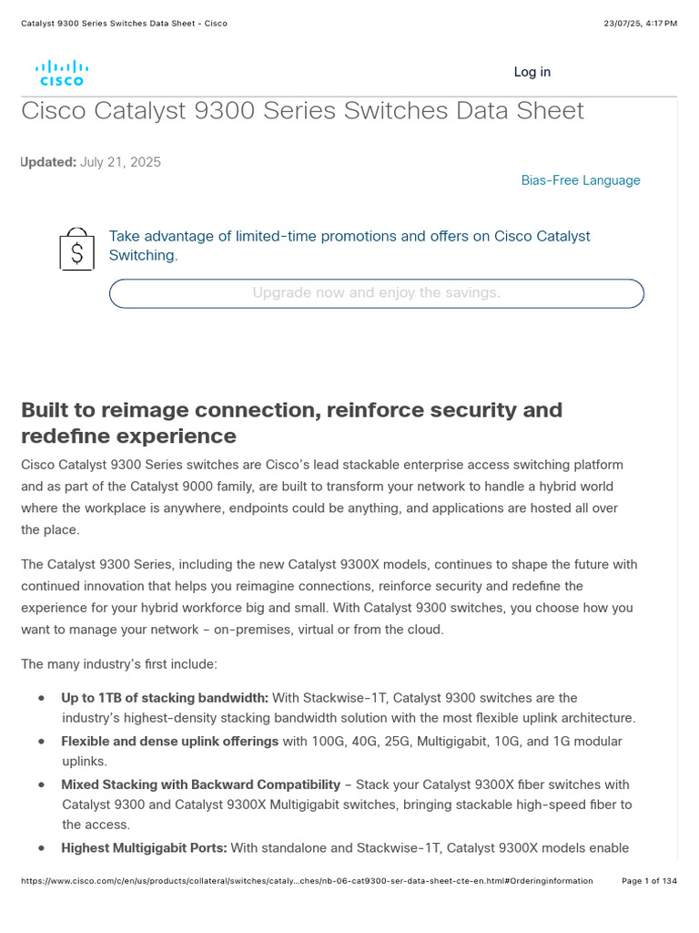 Catalyst 9300 Series Switches Data Sheet - Cisco | PDF | I Pv6 | Cloud ...