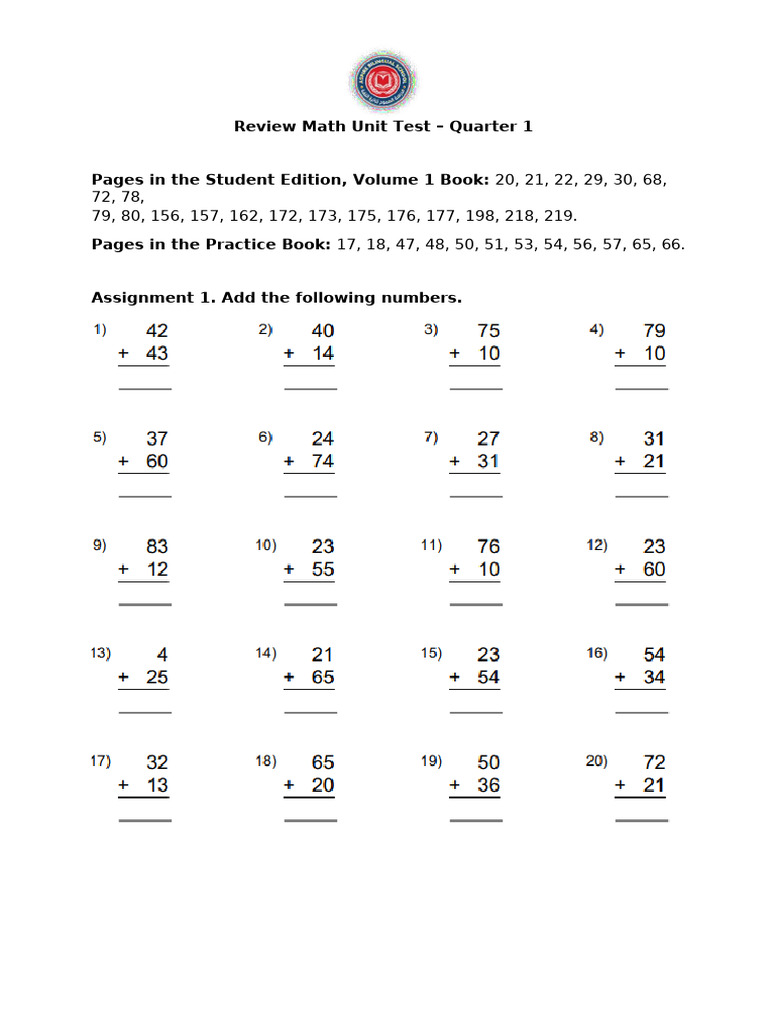 Review - Math Unit Test - Q1 2 | PDF