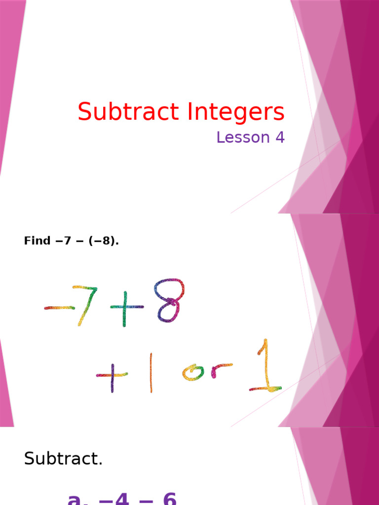 Subtracting Integers: Lesson 4 Guide | PDF