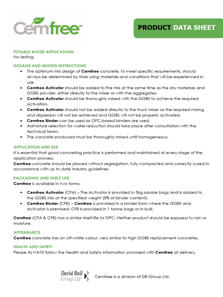 Cemfree Concrete Product Data Sheet | PDF