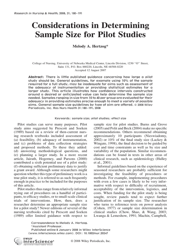 Sample Size Guidelines for Pilot Studies | PDF | Effect Size | Variance