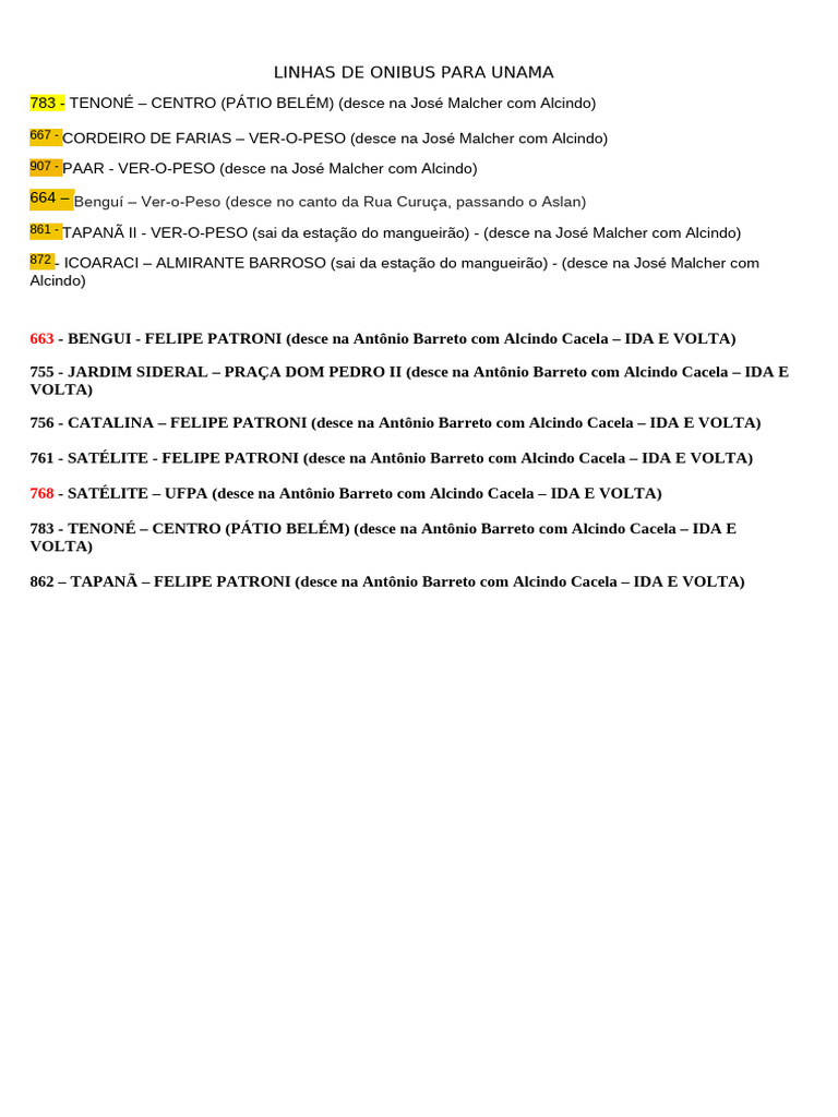 Linhas de Ônibus em Belém | PDF