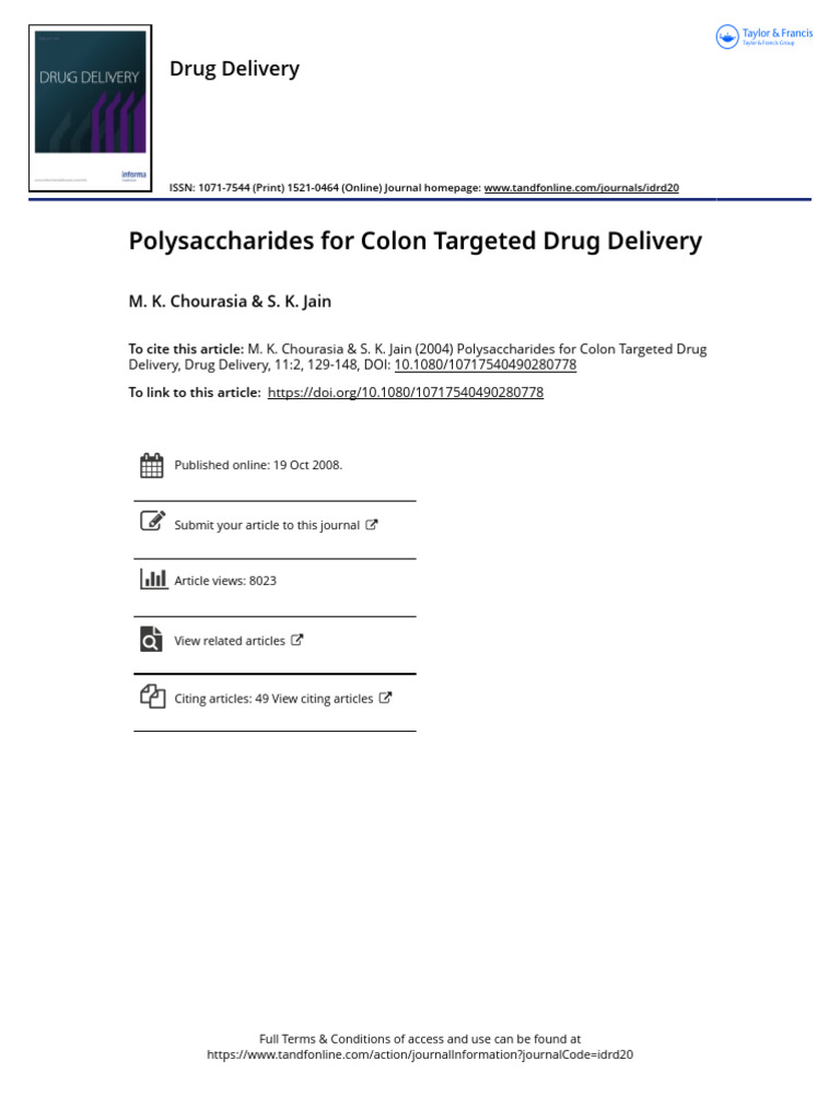 Polysaccharides For Colon Targeted Drug Delivery | PDF | Tablet ...