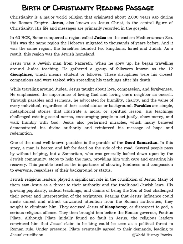 Birth & Spread of Christianity Reading Passages & Map Activity | PDF ...