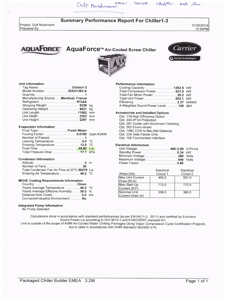 Chillers Water Flow Data Sheet | PDF