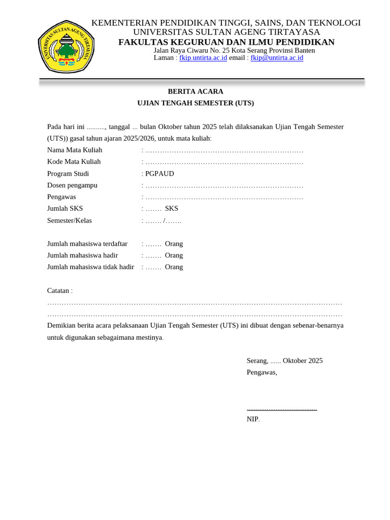 Template Berita Acara Uts | PDF