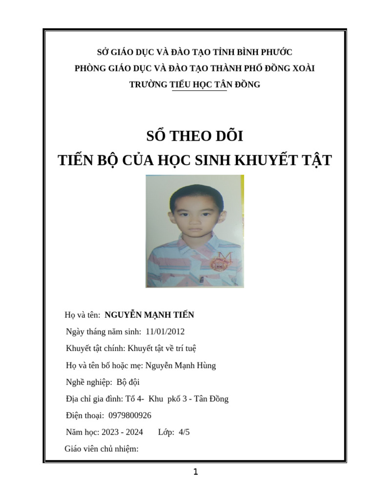 Ho So Khuyet Tat Ke Hoach Day Hoc Sinh Khuyet Tat 2024 | PDF