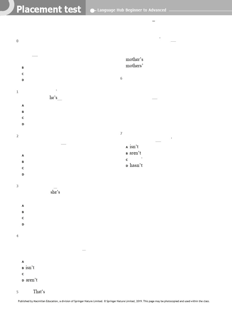 Language Hub Placement Test Overview | PDF