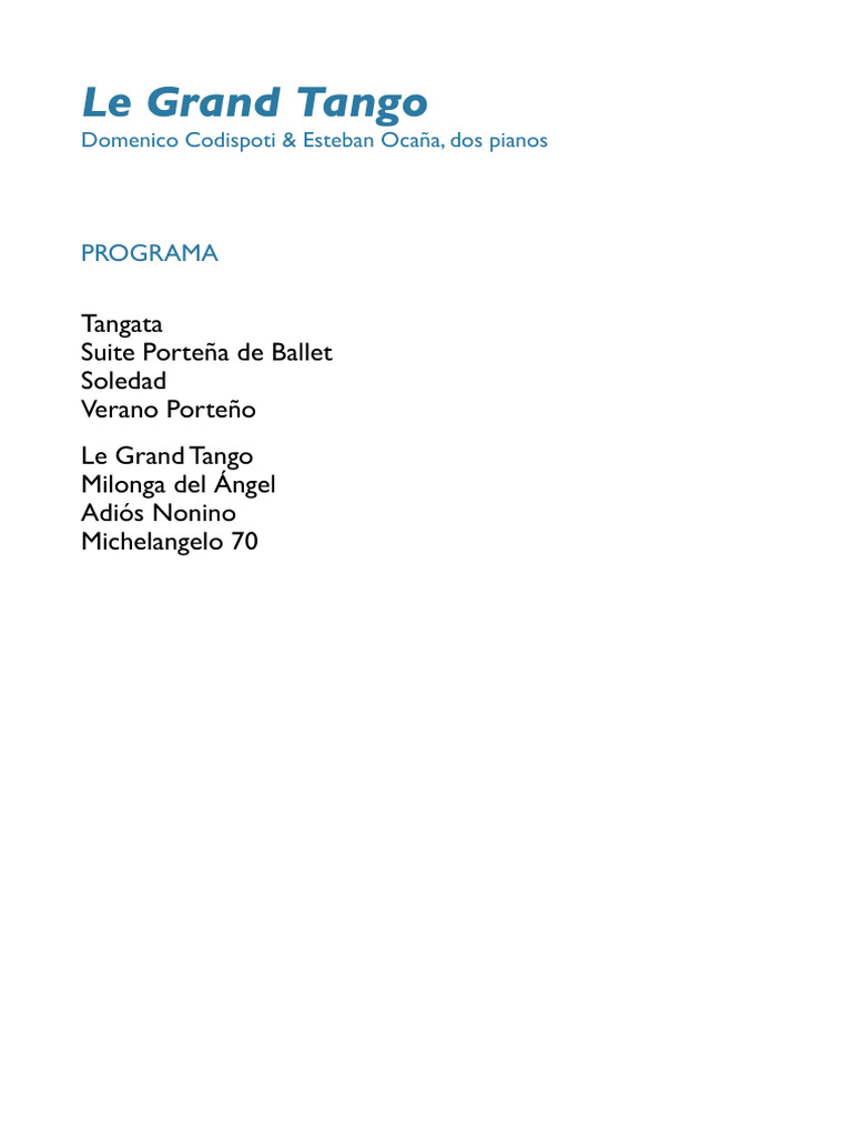 Le Grand Tango, Programa | PDF