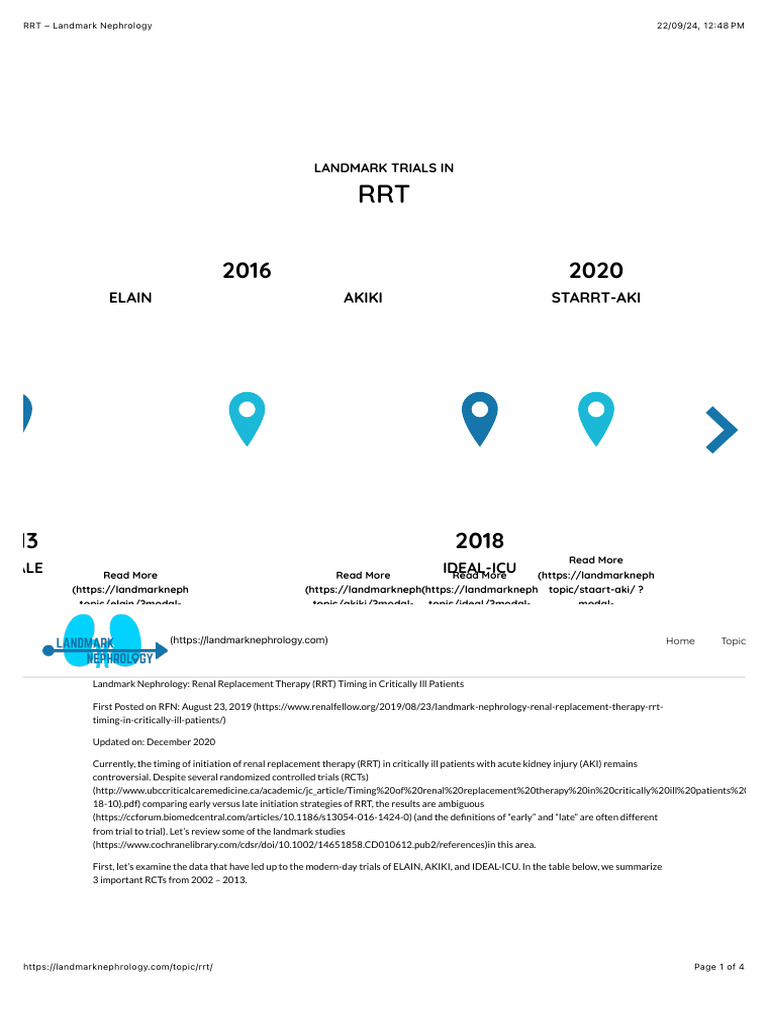 RRT Timing in AKI: Landmark Trials | PDF | Health Care | Internal Medicine
