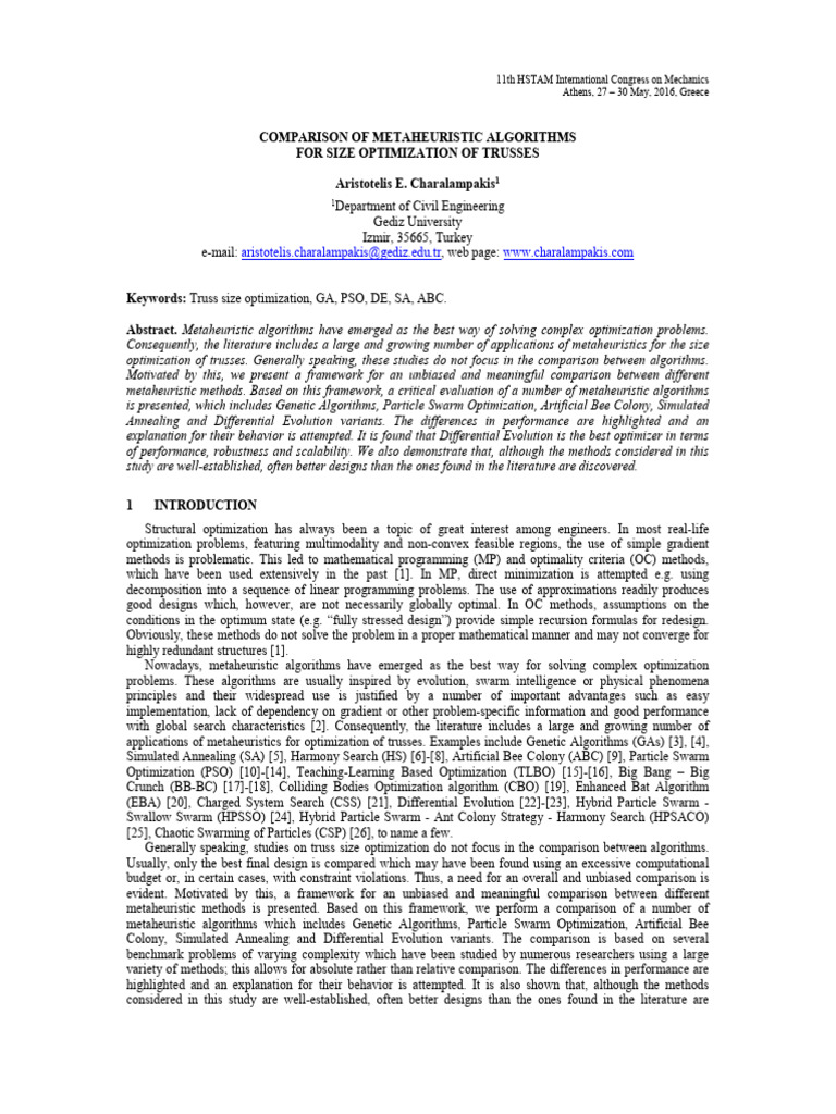 Comparison of Metaheuristic Algorithms For Size Optimization of Trusses | PDF | Metaheuristic ...