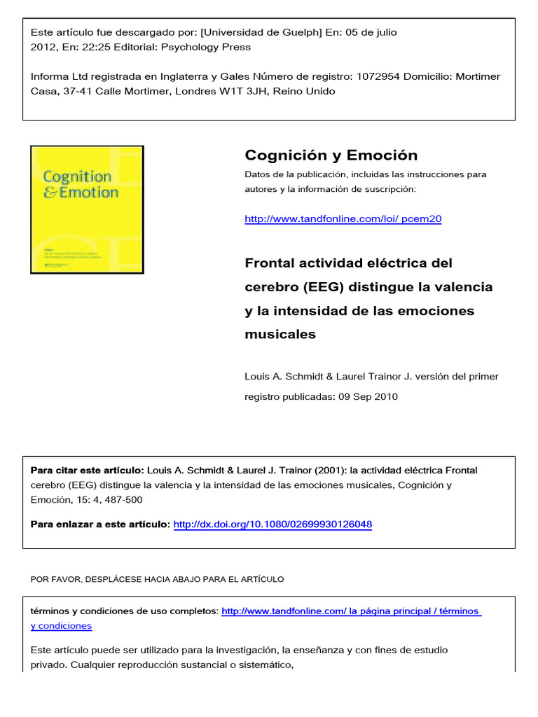 Cognición Y Emoción Pdf Las Emociones Sicología