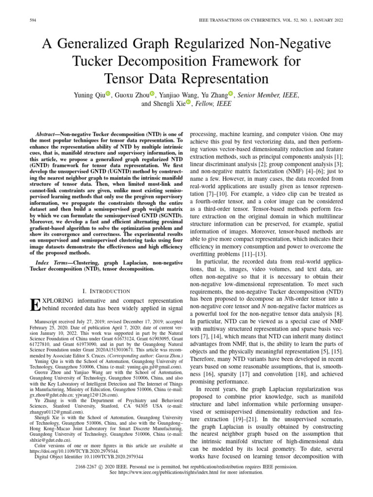 A Generalized Graph Regularized Non-Negative Tucker Decomposition Framework For Tensor Data ...
