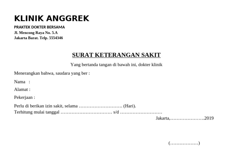 Surat Keterangan Sakit Klinik Anggrek | PDF