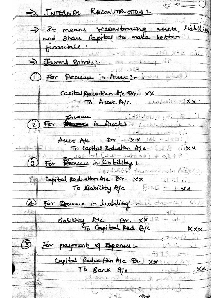 Internal Reconstruction - Journal Entries | PDF