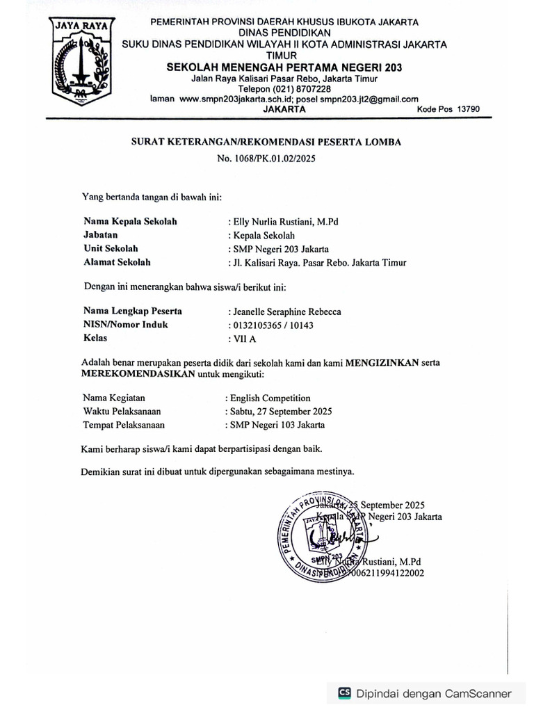 Surat Keterangan Jeanelle Seraphine | PDF