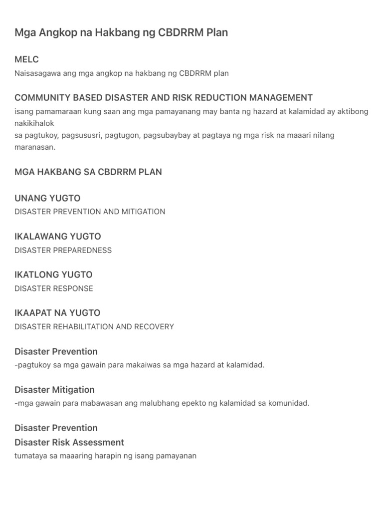 Mga Angkop Na Hakbang NG CBDRRM Plan | PDF