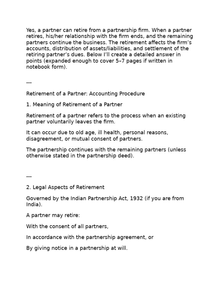 Retirement of a Partner: Accounting Steps | PDF | Partnership ...
