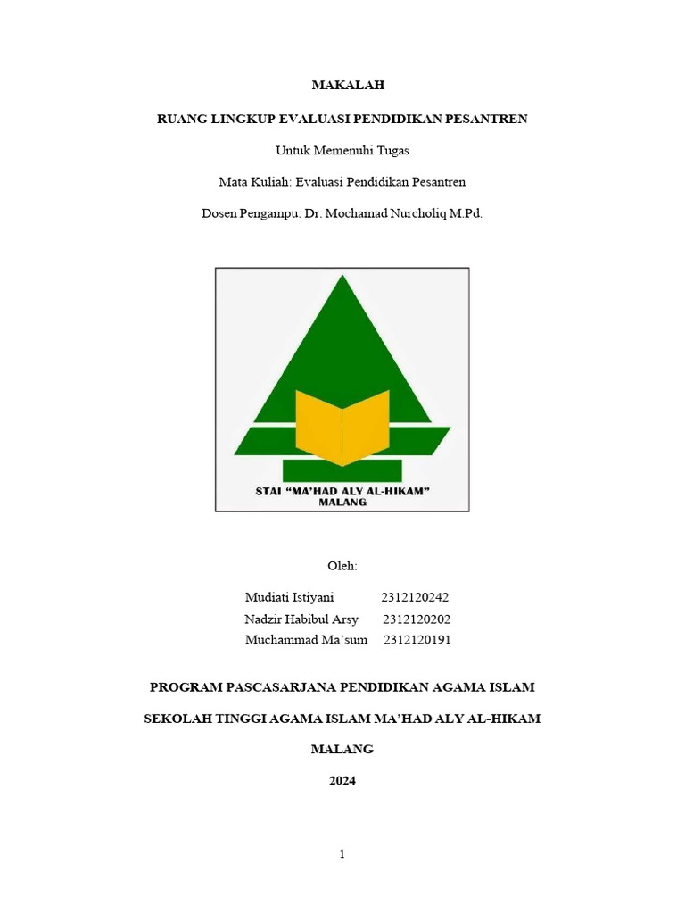 Ruang Lingkup Evaluasi Pendidikan Pesantren PDF VDP | PDF