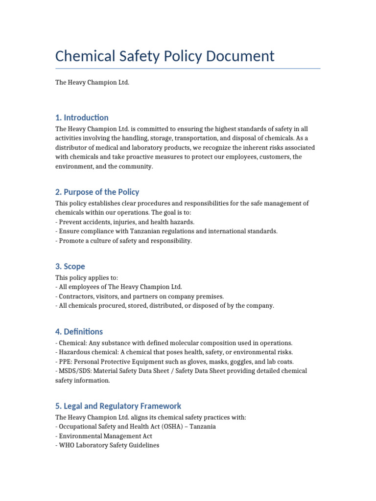 Chemical_Safety_Policy_TheHeavyChampionLtd | PDF | Personal Protective ...