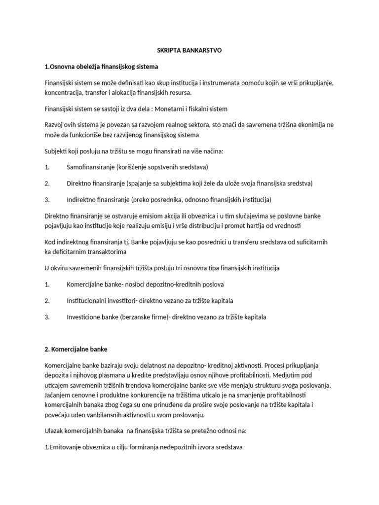 Skripta Bankarstvo | PDF