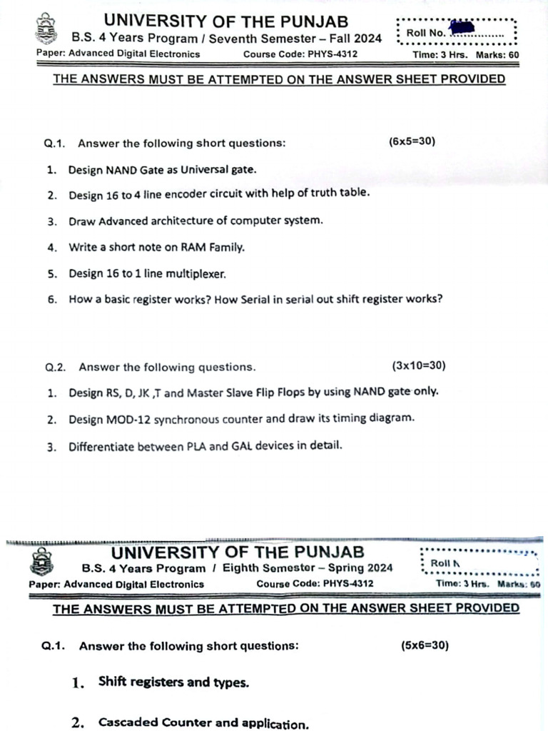 Advanced Digital Electronics Past Papers | PDF