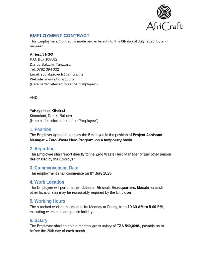 Employment Contract for Project Assistant | PDF | Employment | Labor ...