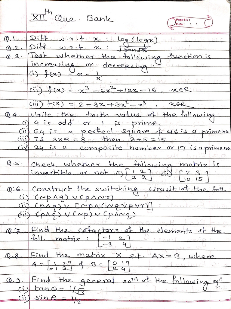12th Mathematics Question Bank | PDF
