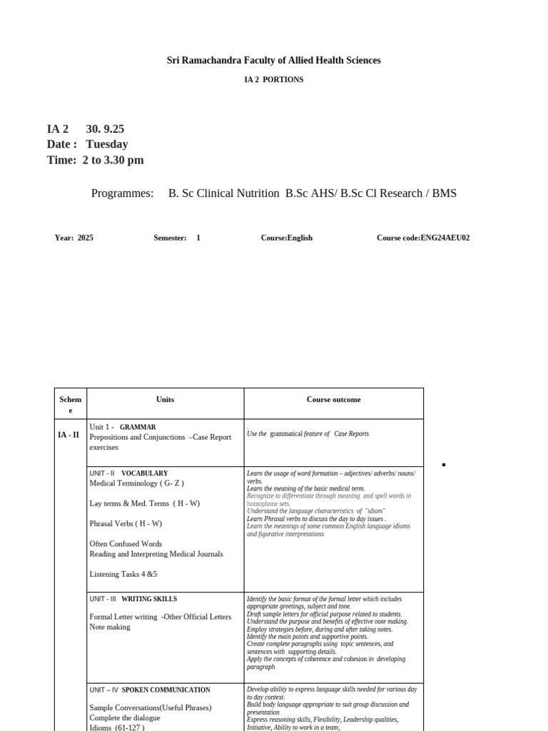 IA 2 English Course Overview 2025 | PDF | English Language | Verb