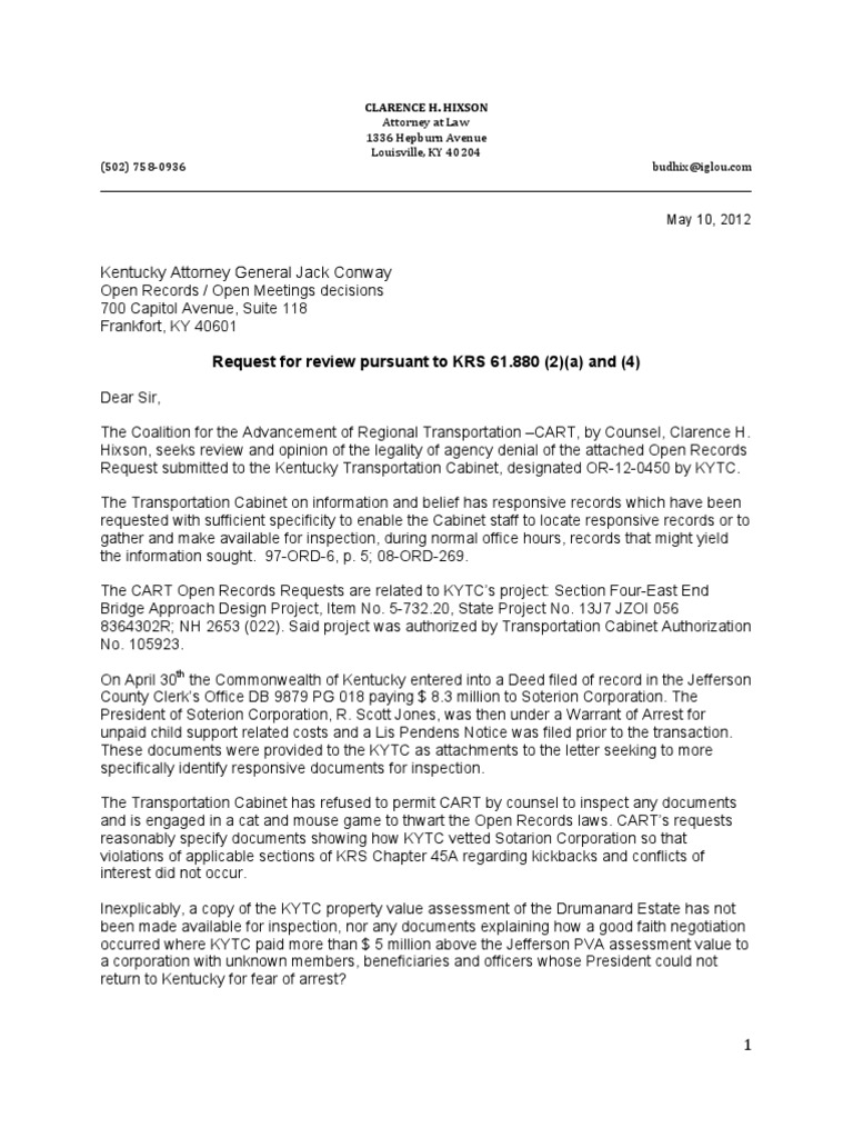 AG Letter One | PDF | Kentucky | Conflict Of Interest