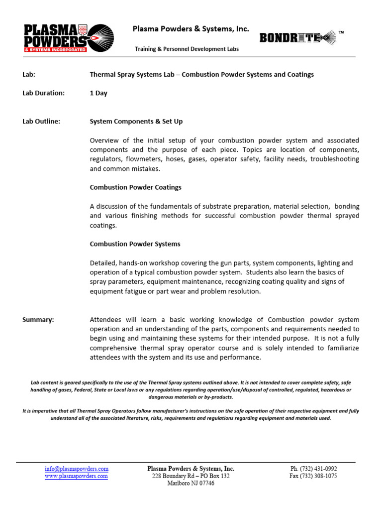 Combustion Powder System Training Lab | PDF | Materials | Industrial ...
