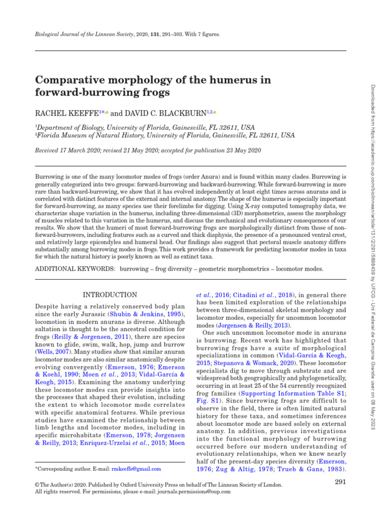 Comparative Morphology of The Humerus in Anura | PDF | Animal ...