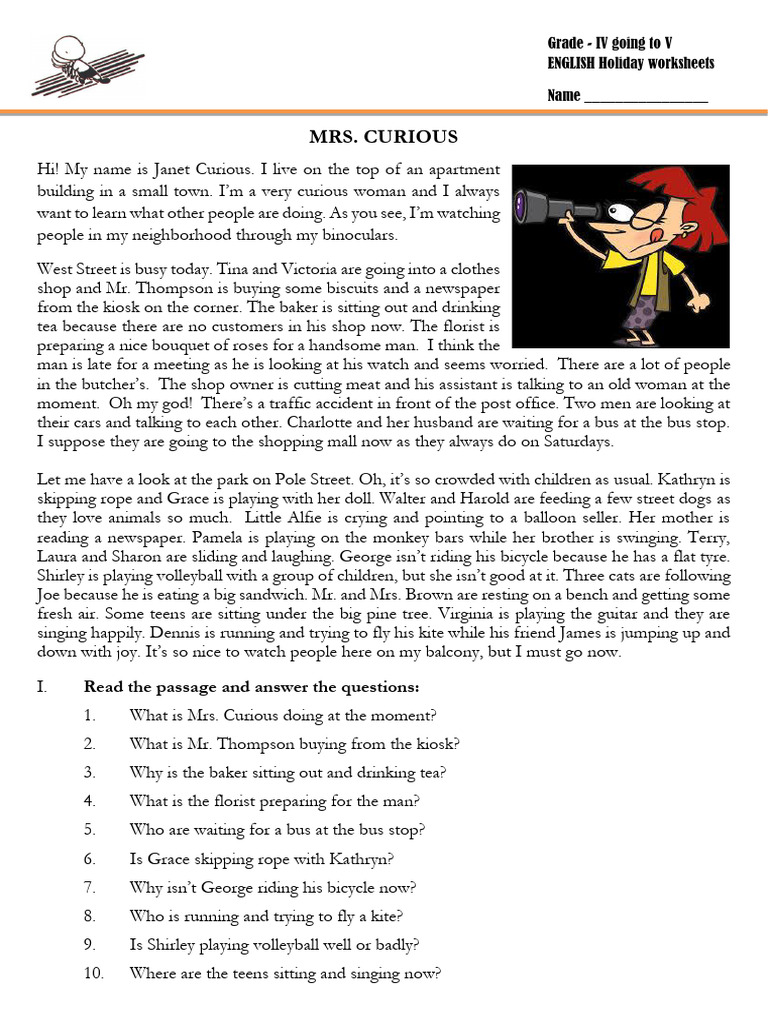 002 Grade - IV Going To V English Summer Holiday WS MRS. CURIOUS | PDF