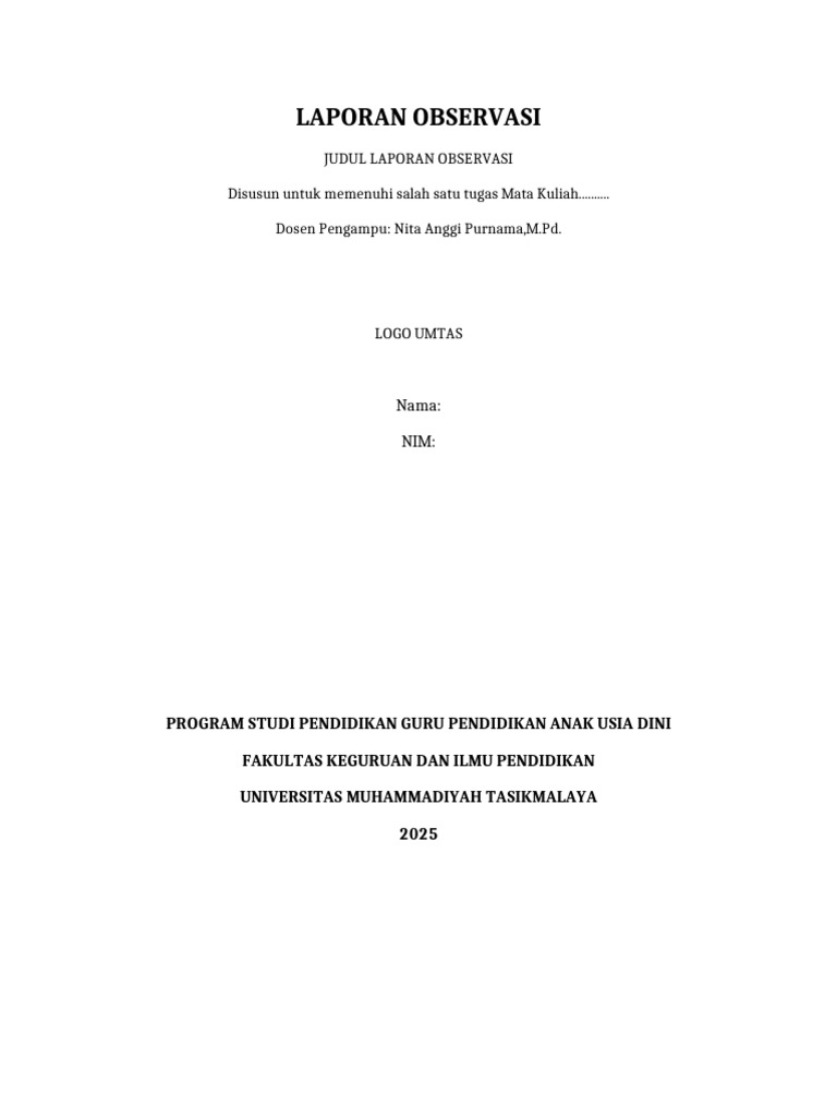 Laporan Observasi Pembelajaran Anak Usia Dini | PDF
