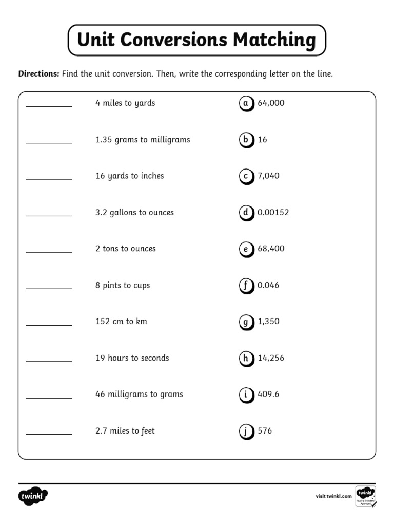 Unit Conversions Matching | PDF