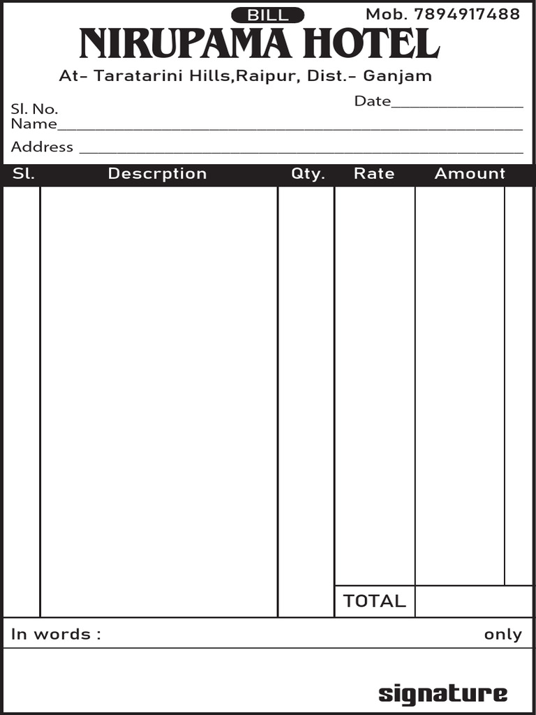 NIRUPAMA HOTEL Billing Document | PDF