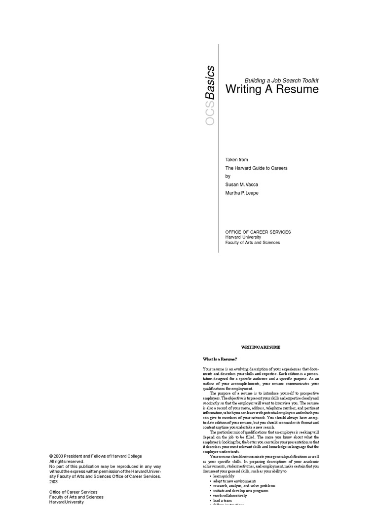 Harvard Resume Guide | PDF | Résumé | Typefaces