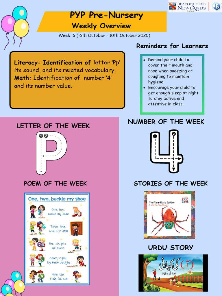 PYP Pre-Nursery Overview Week 6 1 | PDF | Vocabulary