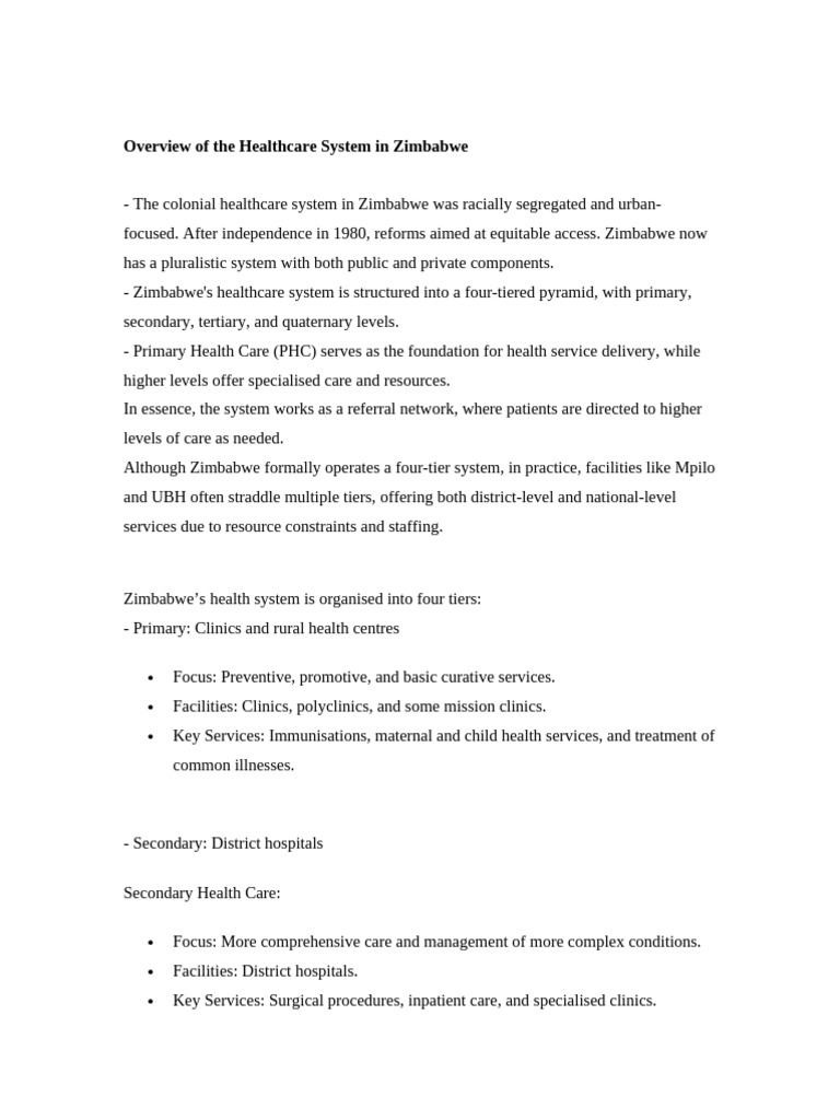 Overview of Zimbabwe's Healthcare System | PDF | Health Care | Hospital